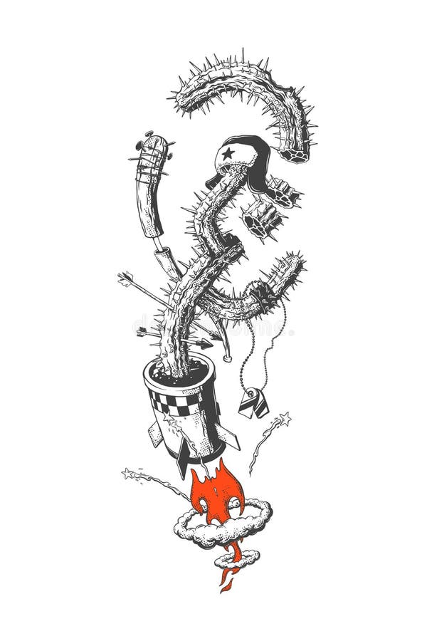 Rocket Cactus Surreal Phantasmagoric Illustration. Stock Illustration ...