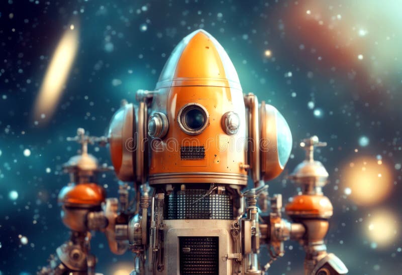 Rocket Cartoon Illustration Robot Fin Art Close Generated Space ...