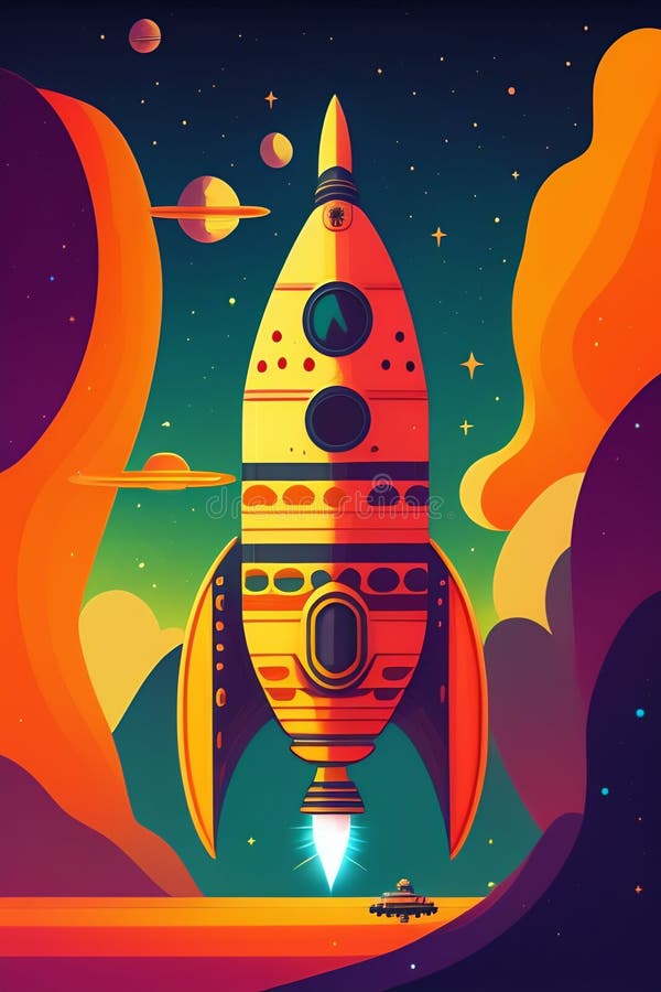 Rocket Colorful Launching Galaxy Vector Stock Illustration ...