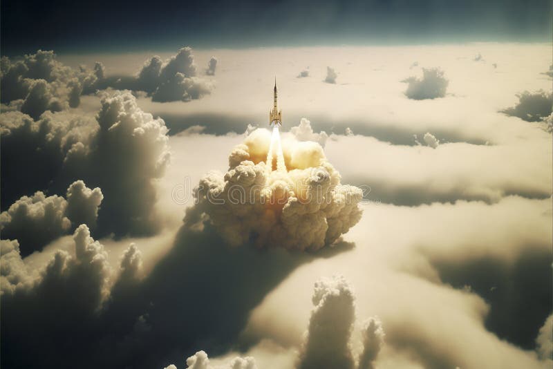 Rocket Coming Out of the Clouds. Created with Generative AI Technology ...