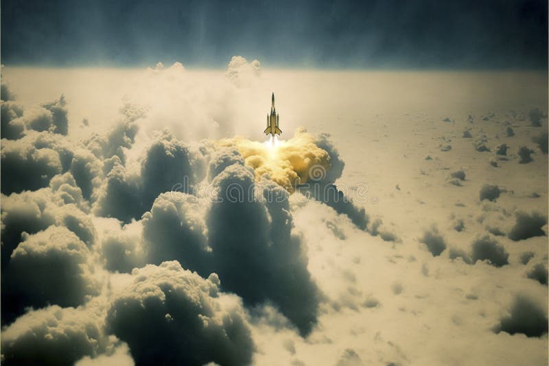 Rocket Coming Out of the Clouds. Created with Generative AI Technology ...