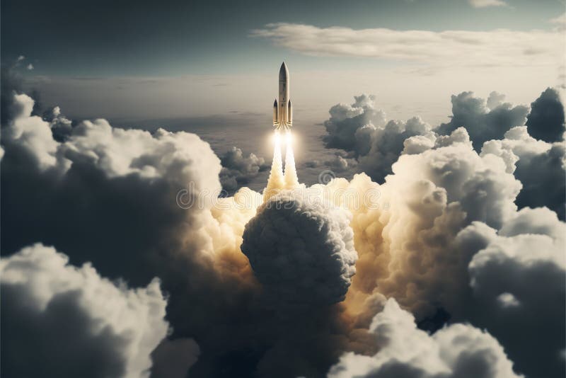 Rocket Coming Out of the Clouds. Created with Generative AI Technology ...