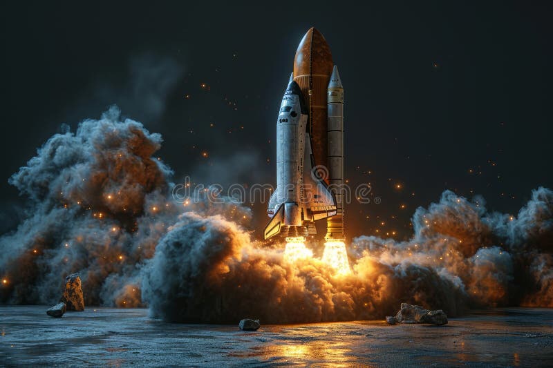 Space Rocket Taking Off from the Ground Stock Illustration ...