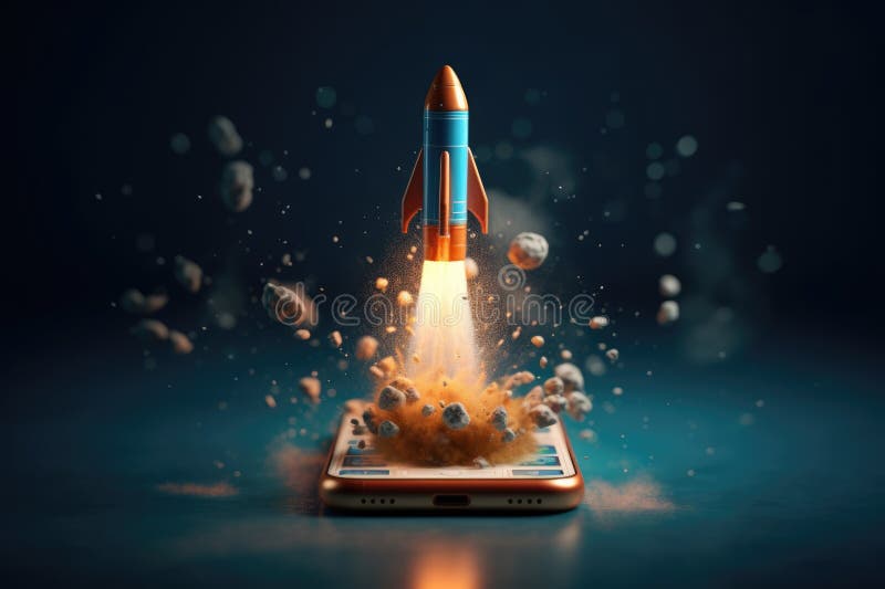 Rocket Coming Out of Smartphone Screen. Generative Ai AIG32 Stock ...