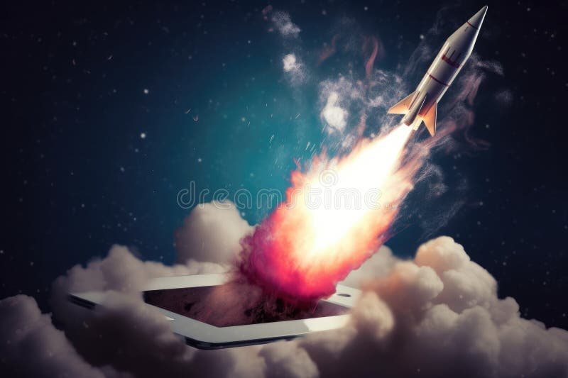 Rocket Coming Out of Tablet Screen. Generative Ai AIG32 Stock ...
