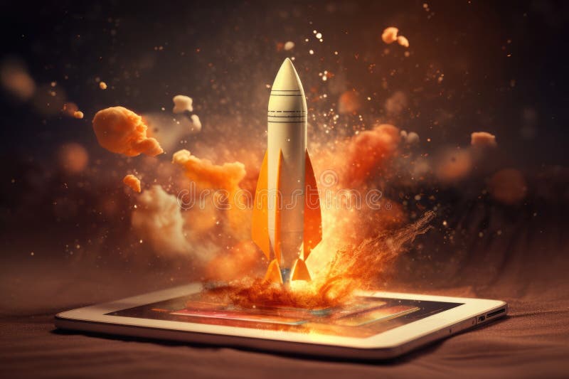 Rocket Coming Out of Tablet Screen. Generative Ai AIG32 Stock ...