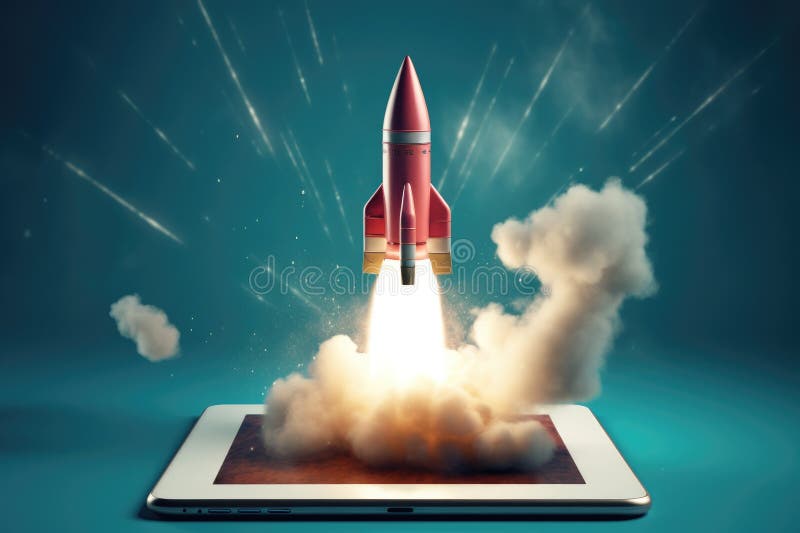 Rocket Coming Out of Tablet Screen. Generative Ai AIG32 Stock ...