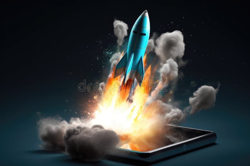 Rocket Coming Out of Tablet Screen. Generative Ai AIG32 Stock ...