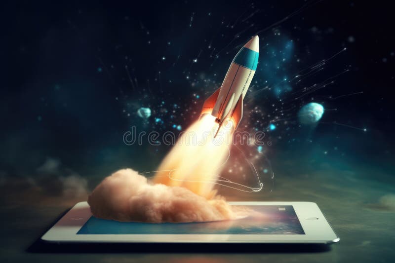 Rocket Coming Out of Tablet Screen. Generative Ai AIG32 Stock ...