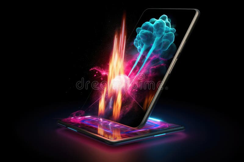 Rocket Coming Out of Tablet Screen , Neon Light. Generative Ai AIG32 ...