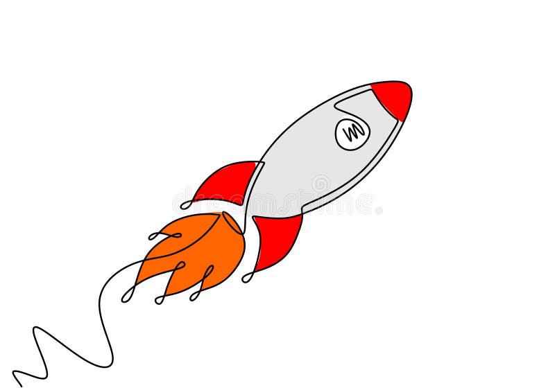 Rocket One Line Drawing Minimalism Technology Theme. Vector Continuous ...