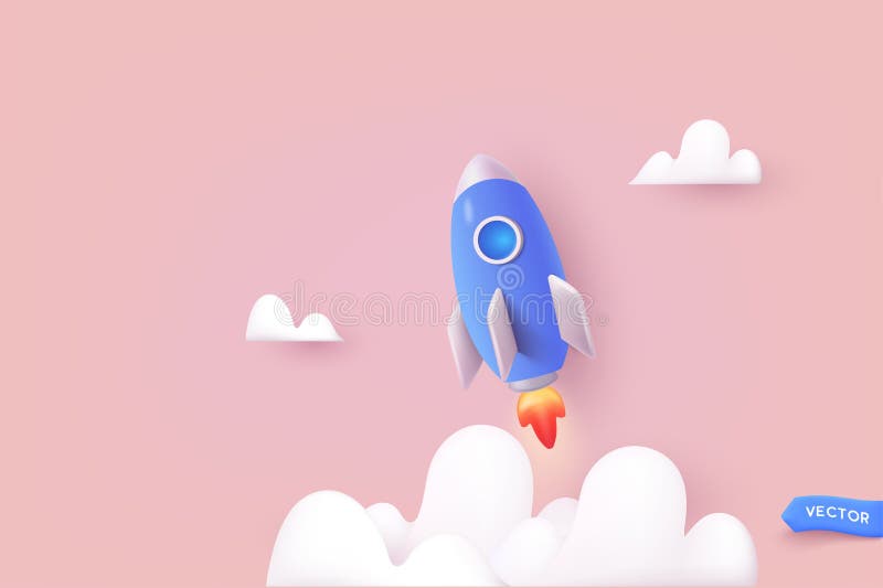 Rocket and Copy Space for Start Up. Successful Startup Business Concept ...