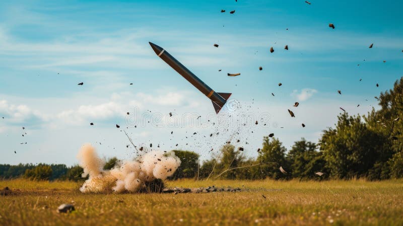 Rocket Crashing into a Field Stock Photo - Image of weapon, field ...