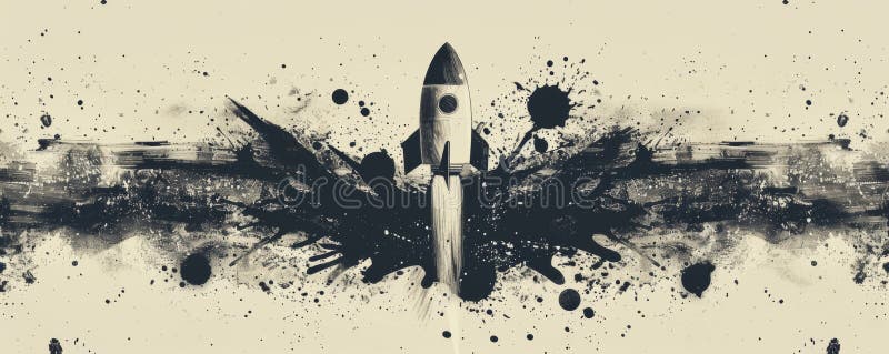Rocket Creating Splash with Black Ink, Abstract Art Stock Image - Image ...