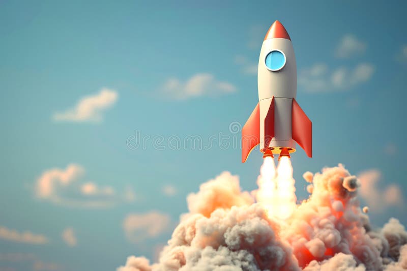 Rocket 3d Simple Design, Spaceship Rocket on the Sky, Generated Ai ...
