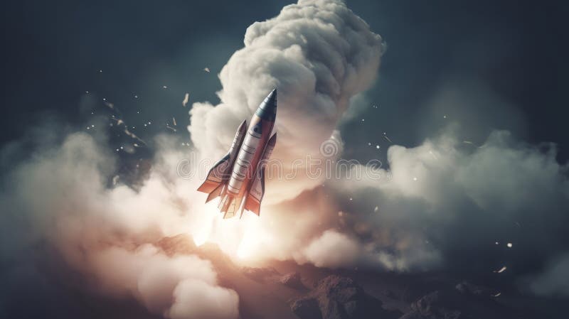 Rocket in the Dark Night. Generative Ai Stock Image - Image of ...