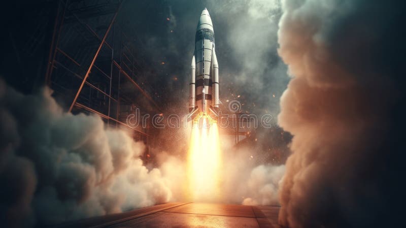 Rocket in the Dark Night. Generative Ai Stock Illustration ...