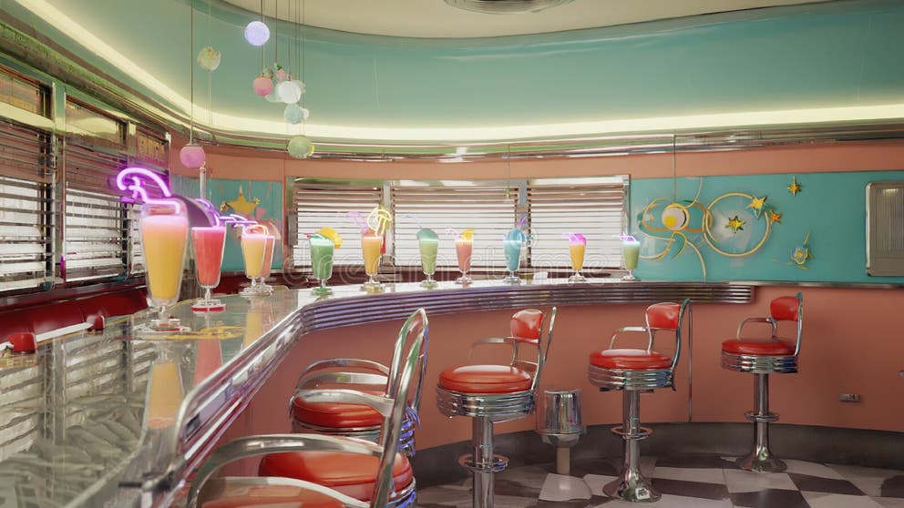 Rocket Diner with Glowing Milkshakes Stock Illustration - Illustration ...