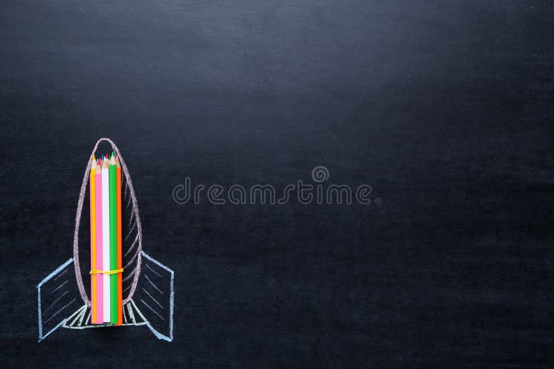 Rocket Drawing on Chalkboard Stock Image - Image of drawing, student ...