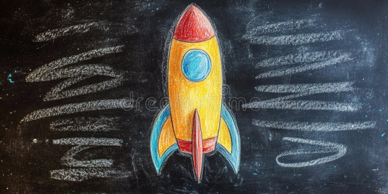 Rocket Drawing on Blackboard Stock Photo - Image of learning, education ...