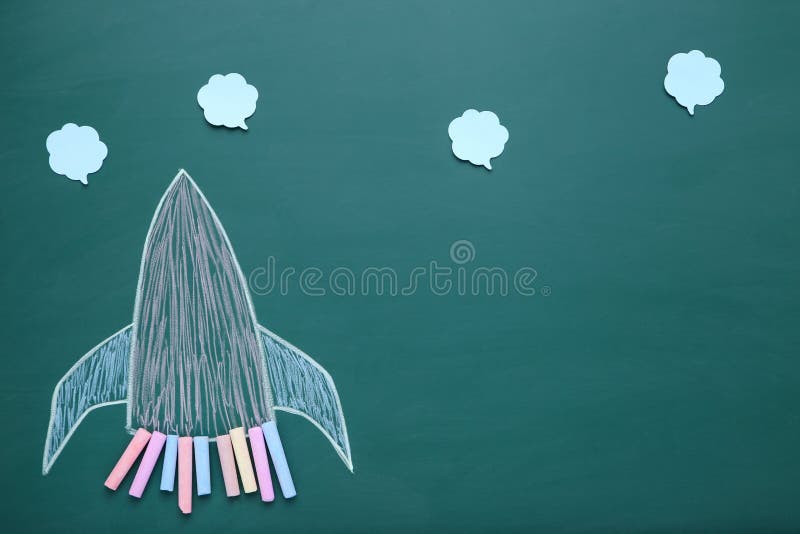 Rocket Drawing on Chalkboard Stock Image - Image of drawing, student ...
