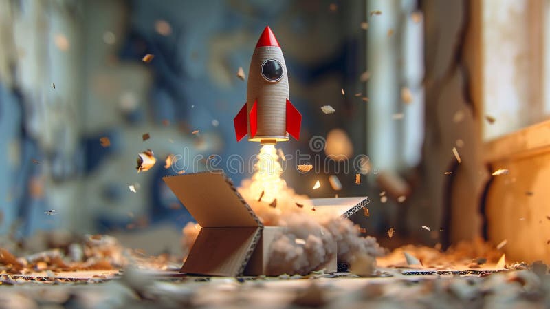 Rocket Emerging Dramatically from Cardboard, Isolated Stock Image ...