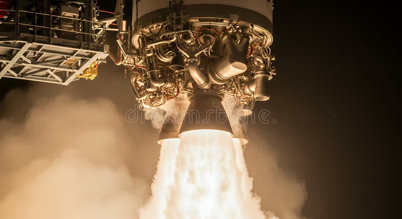 Rocket Engine Firing during Test with Smoke and Flames at Night Stock ...