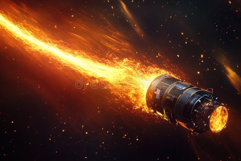 Rocket Engine Igniting and Producing Fiery Exhaust in Deep Space ...