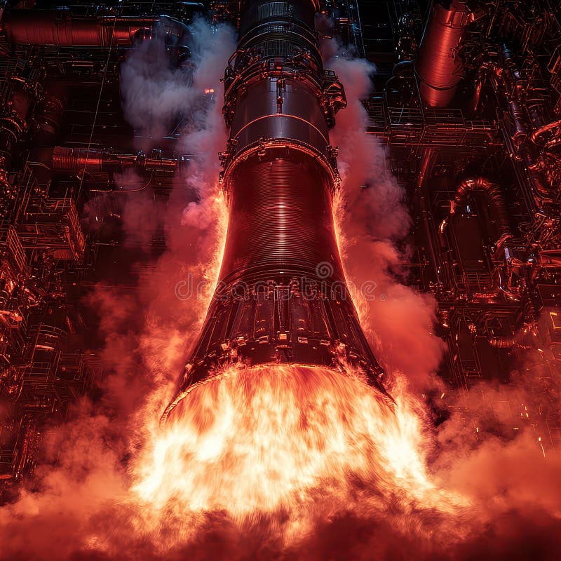Rocket Engine Ignition with Flames and Smoke in Space Launch Pad Stock ...