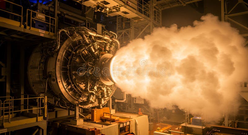 Rocket Engine Test Firing with Exhaust Plume in a Test Facility Stock ...