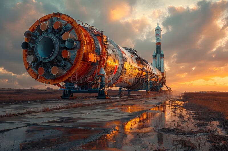 Rocket Engine Turbines Spacecraft Prepping for Launch on Runway for ...