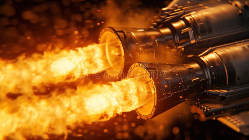 Rocket Engines and Fire Ignition. Missile Launch at Night, Close Up ...