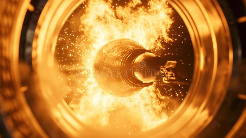 Rocket Engines and Fire Ignition. Missile Launch at Night, Close Up ...