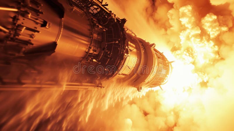 Rocket Engines and Fire Ignition. Missile Launch at Night, Close Up ...
