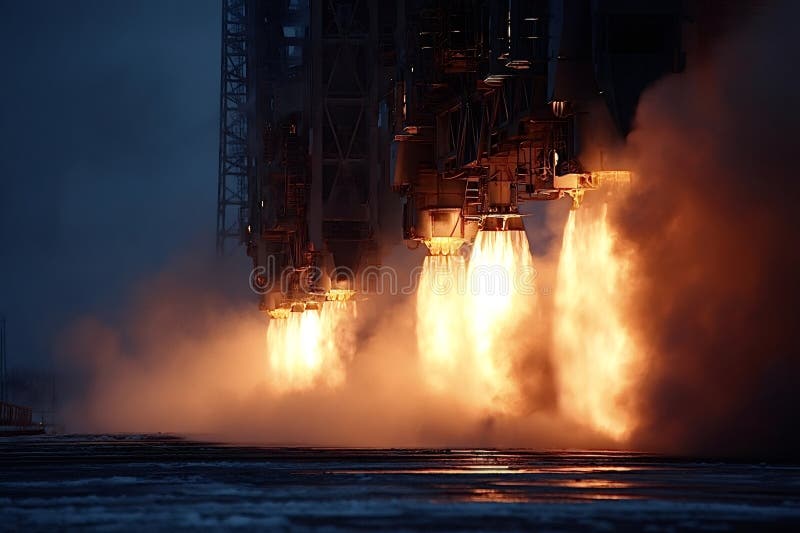 Rocket Engines Firing during Static Fire Test at Night Stock Photo ...