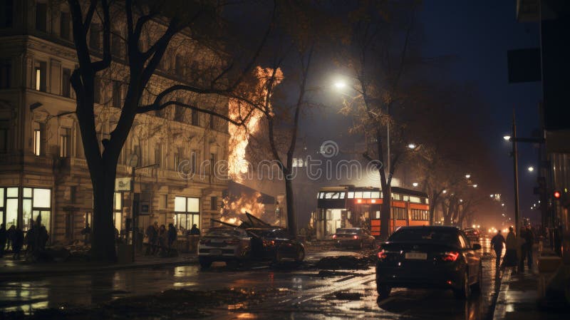 Rocket Explosion in the City Center Stock Illustration - Illustration ...