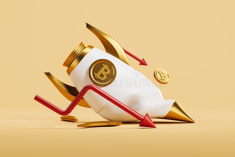 Rocket Fallen Down with Red Graph Lines, Crisis Stock Illustration ...