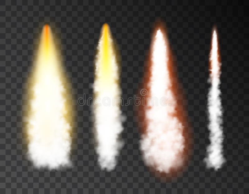 Rocket Fire 3d Smoke Isolated Jet Effect Flame. Rocket Launch Smoke Plane Space Vector Air ...