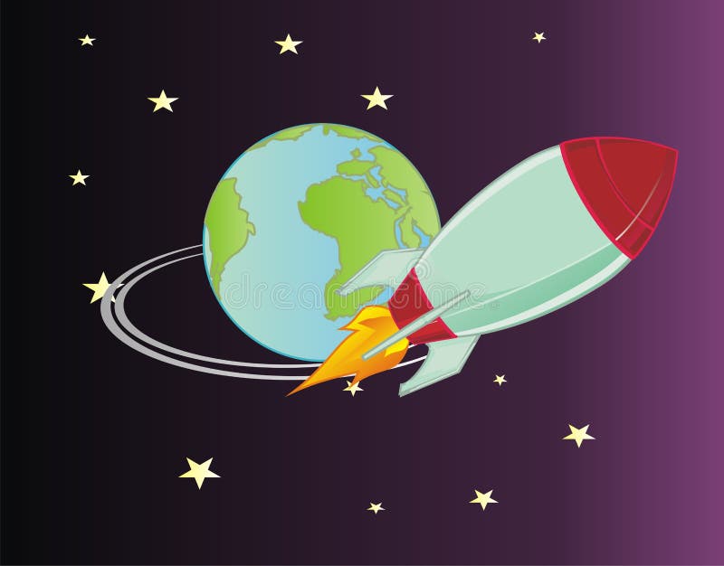 Illustration Space Rocket Flying Around Earth Stock Illustrations – 195 ...