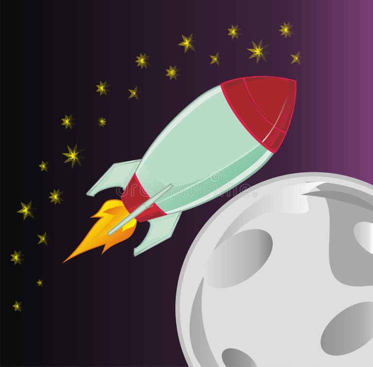 Rocket with space objects stock illustration. Illustration of signal ...