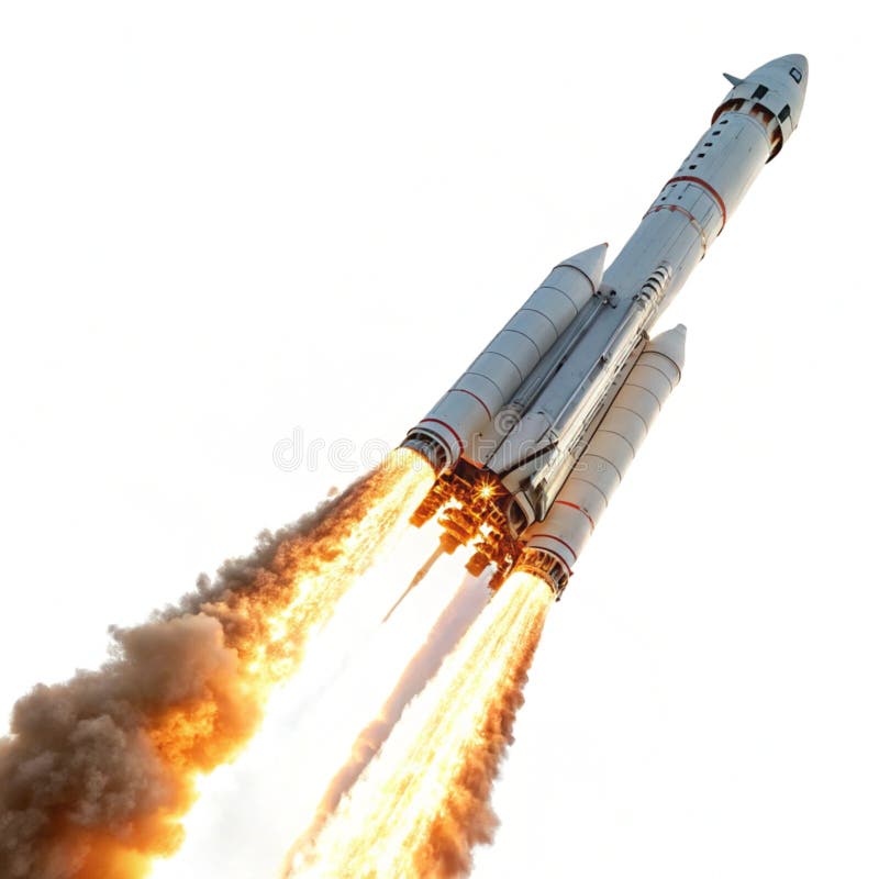Rocket with Fire Isolated on White Background Stock Illustration ...