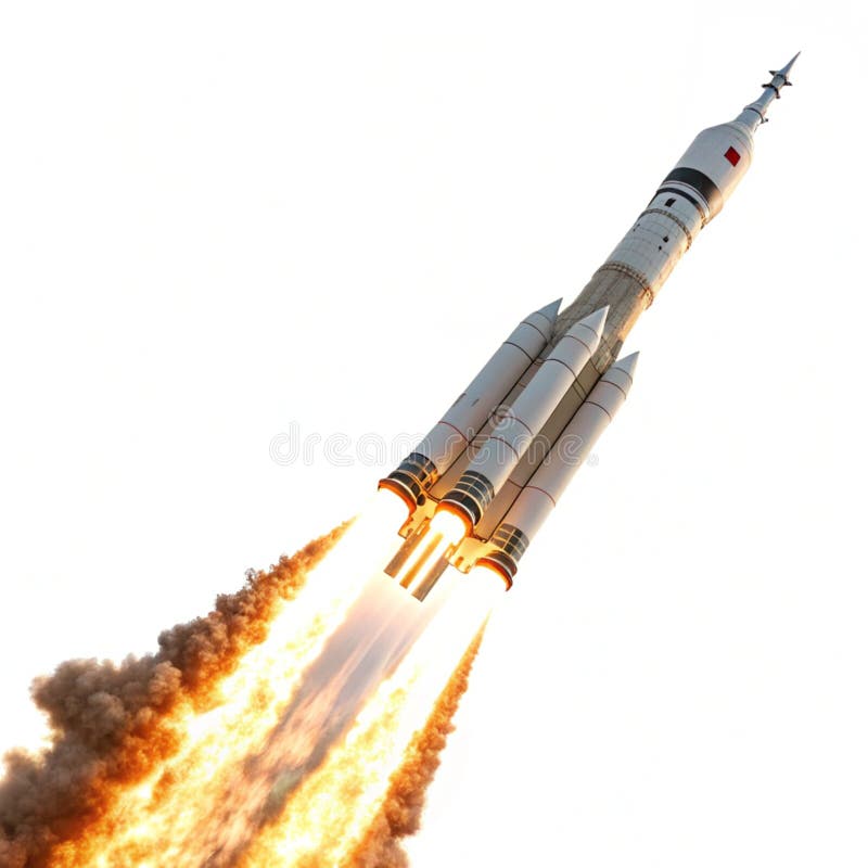Rocket with Fire Isolated on White Background Stock Illustration ...