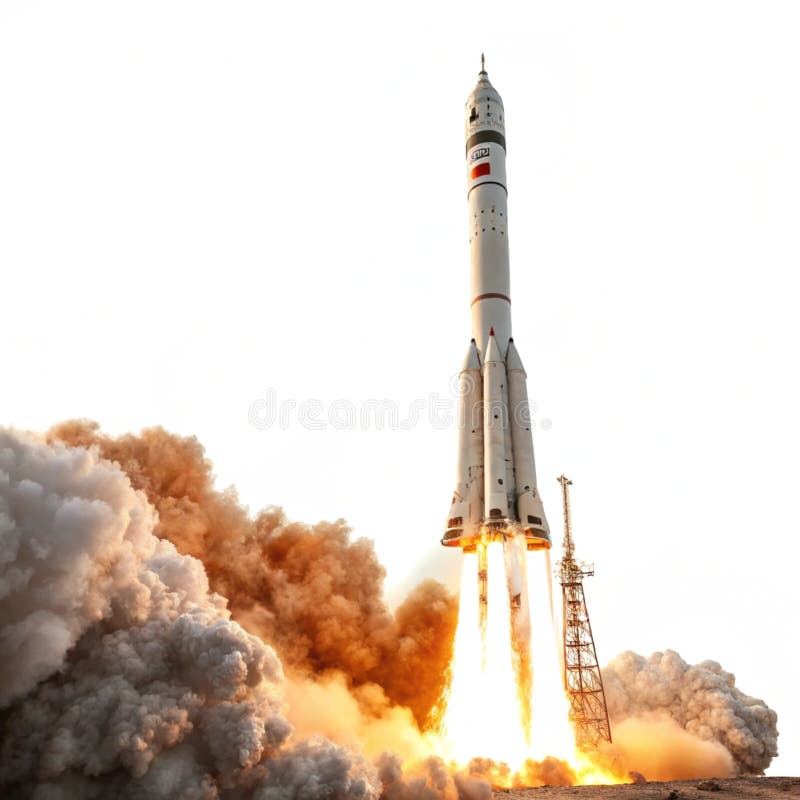 Rocket with Fire Isolated on White Background Stock Illustration ...