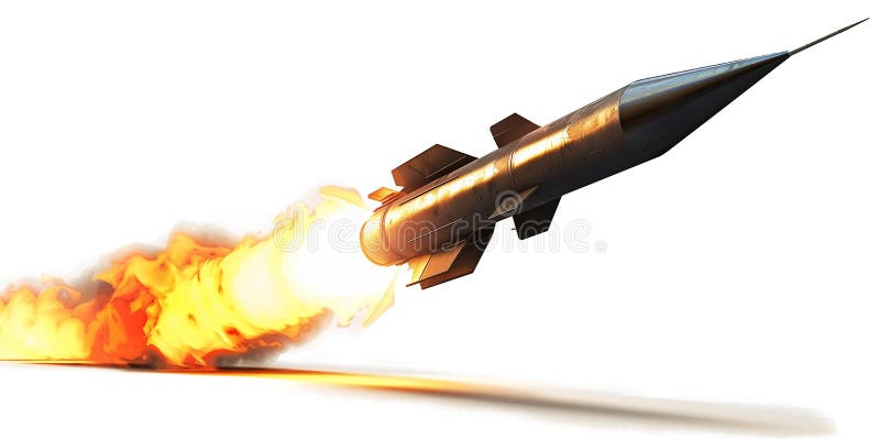 Rocket with Fire and Smoke Isolated on Transparent Background. 3d ...