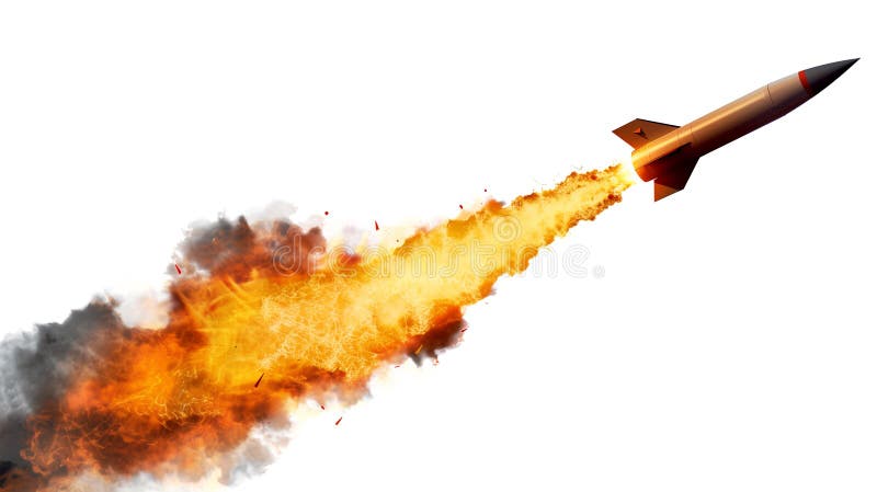 Rocket with Fire and Smoke Isolated on Transparent Background. 3d ...