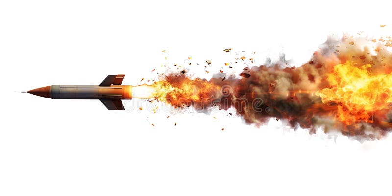 Rocket with Fire and Smoke Isolated on Transparent Background. 3d ...