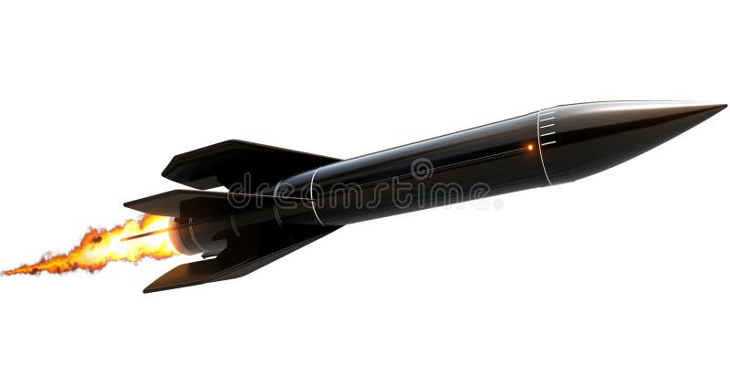 Rocket with Fire and Smoke Isolated on Transparent Background. 3d ...