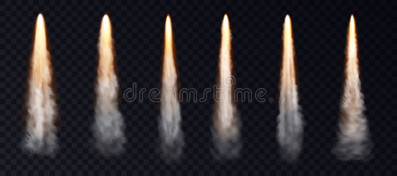 Rocket Fire and Smoke Trails, Realistic Spacecraft Startup Launch ...