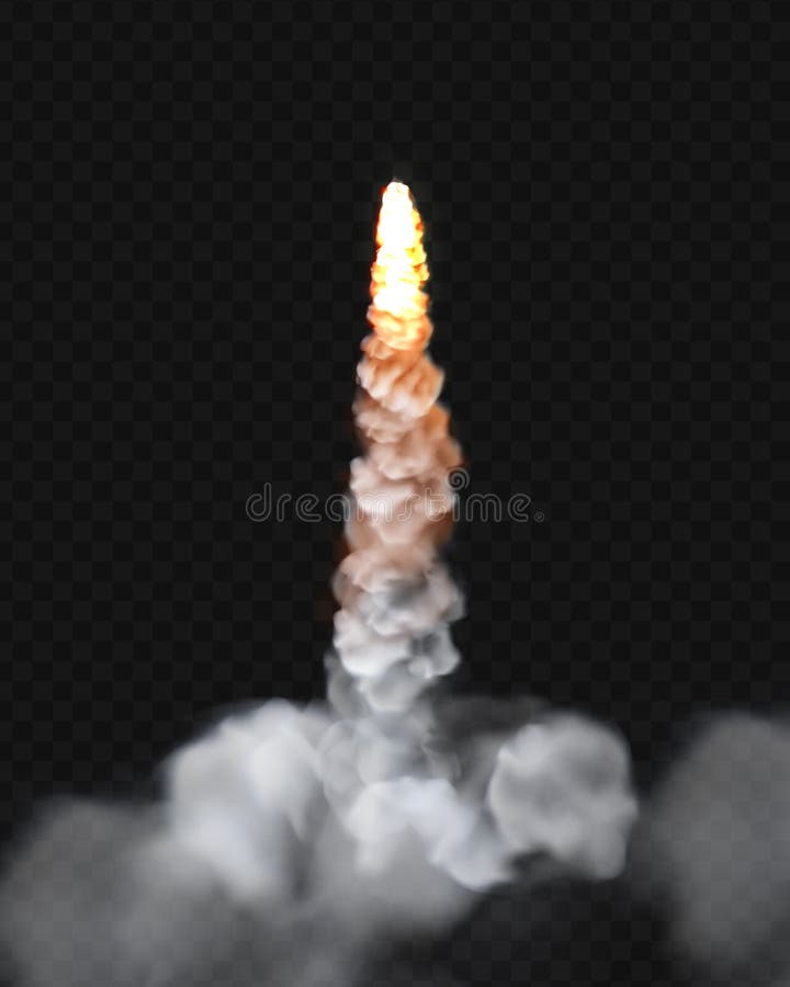 Rocket Fire and Smoke Trails, Vector Realistic Spacecraft Startup ...