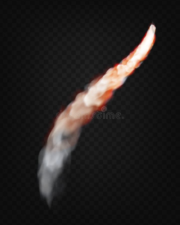 Rocket Fire and Smoke Trails, Vector Realistic Spacecraft Startup ...